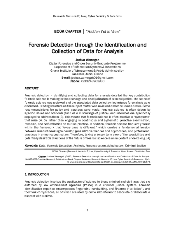 Pdf Forensic Detection Through The Identification And Collection Of Data For Analysis Joshua