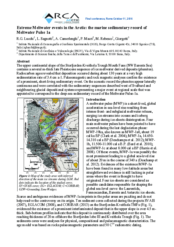(PDF) Extreme Meltwater events in the Arctic : the marine sedimentary record of Meltwater Pulse 1 a