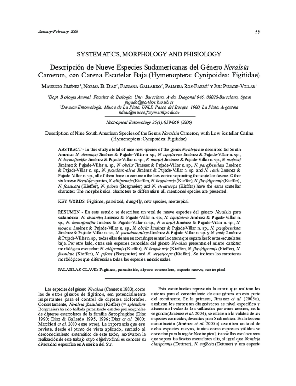 (PDF) Descripción de nueve especies sudamericanas del género Neralsia ...