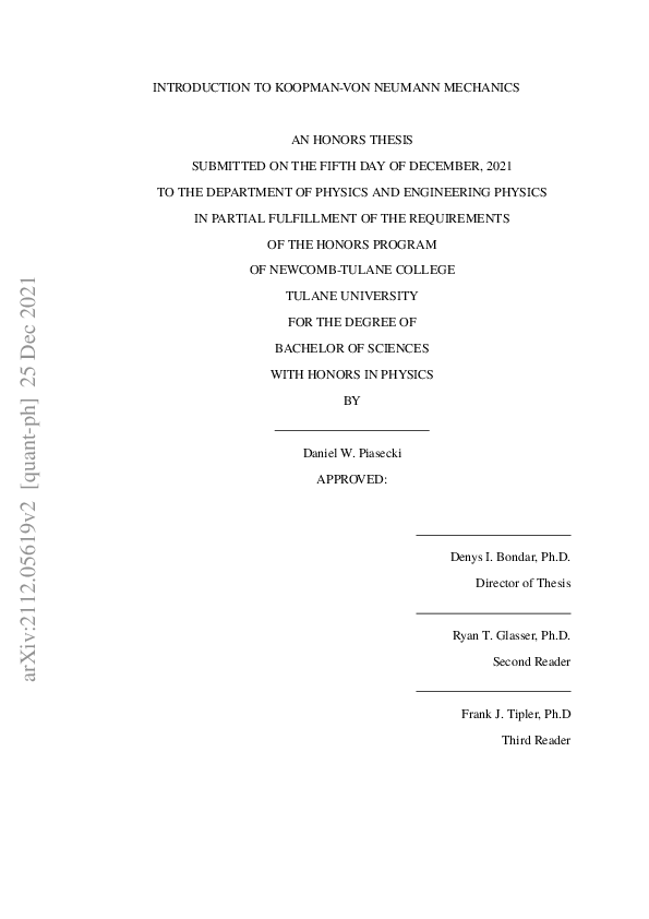 (PDF) Introduction to Koopman-von Neumann Mechanics | Daniel Piasecki ...