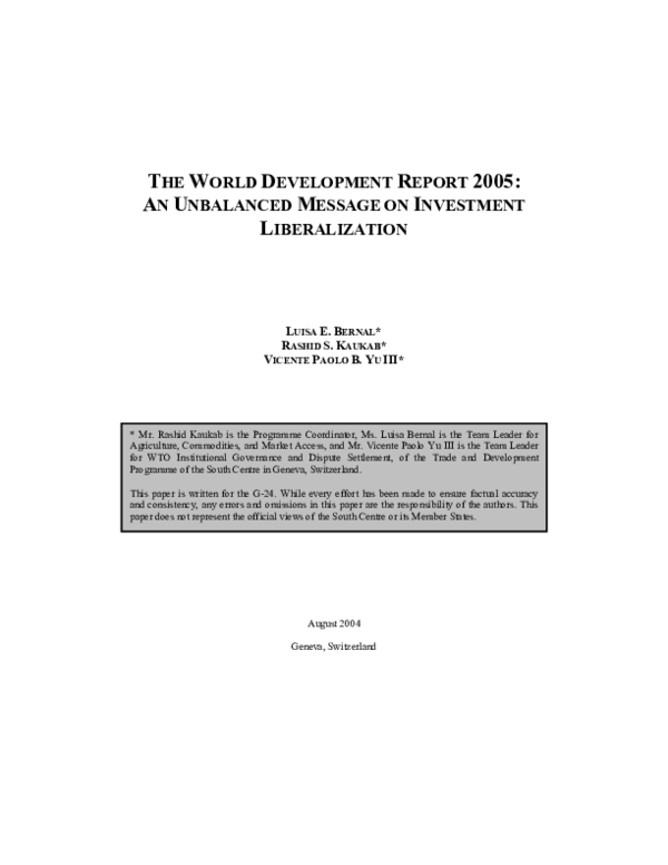 (PDF) The World Development Report 2005: An Unbalanced Message on ...