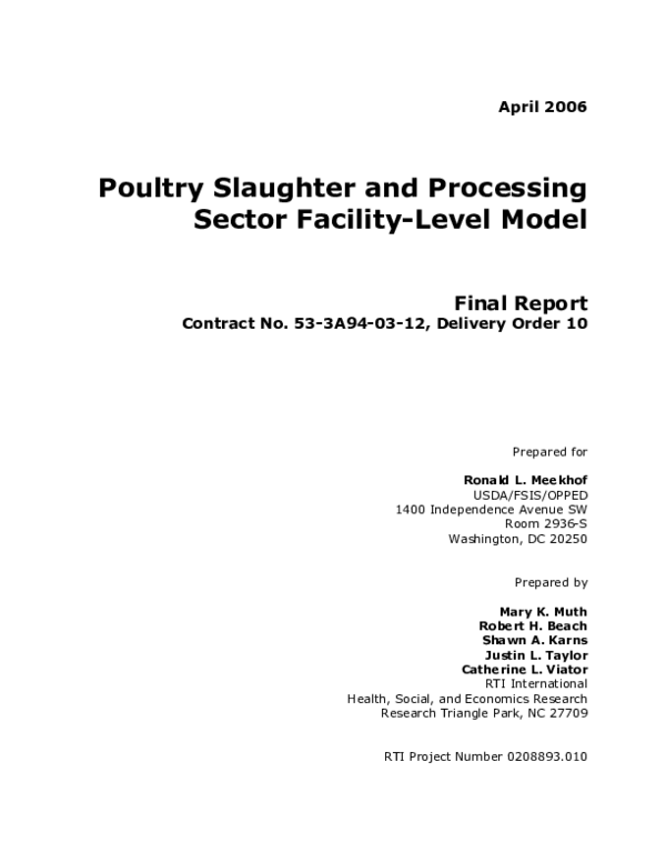 (PDF) Poultry Slaughter and Processing Sector Facility-Level Model ...