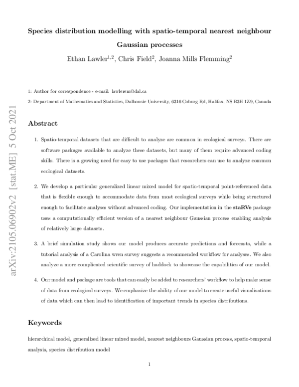 Pdf Species Distribution Modelling With Spatio Temporal Nearest