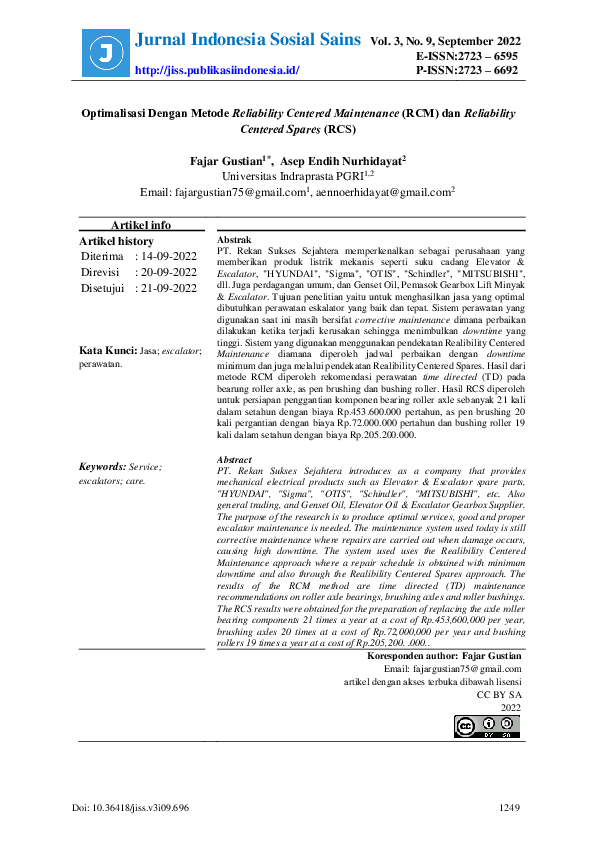 (PDF) Optimalisasi Dengan Metode Reliability Centered Maintenance (RCM ...