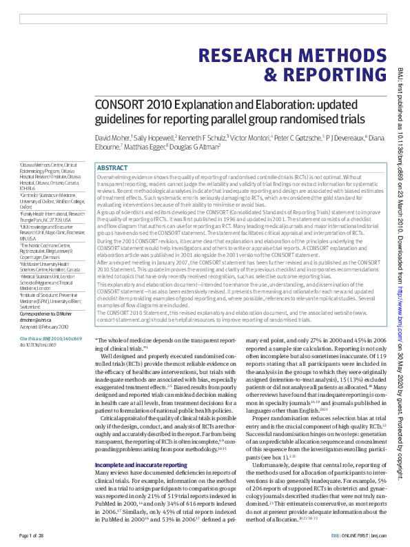 (PDF) CONSORT 2010 Explanation and Elaboration: updated guidelines for ...