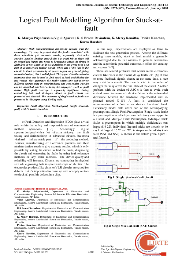 (PDF) Logical Fault Modelling Algorithm for Stuck-at-fault