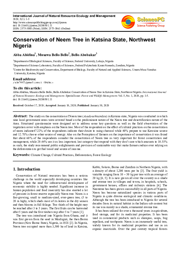 (PDF) Conservation of Neem Tree in Katsina State, Northwest Nigeria