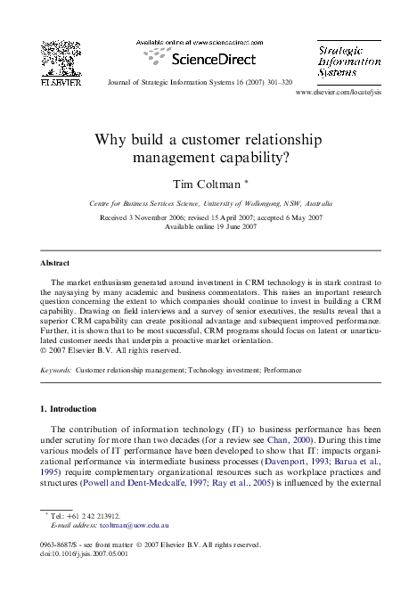 (PDF) Why build a customer relationship management capability? | Kiran ...