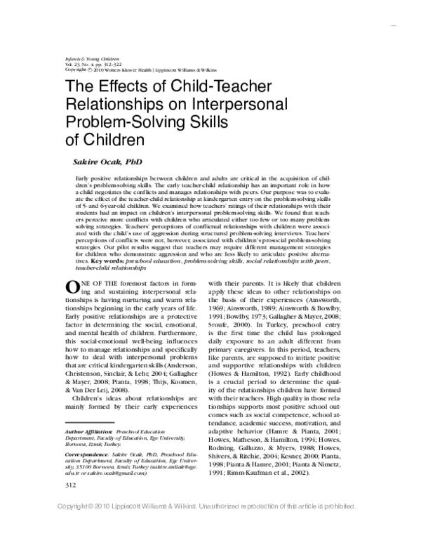 (PDF) The Effects of Child-Teacher Relationships on Interpersonal ...