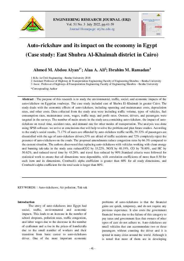 (PDF) Auto-rickshaw and its impact on the economy in Egypt (Case study ...