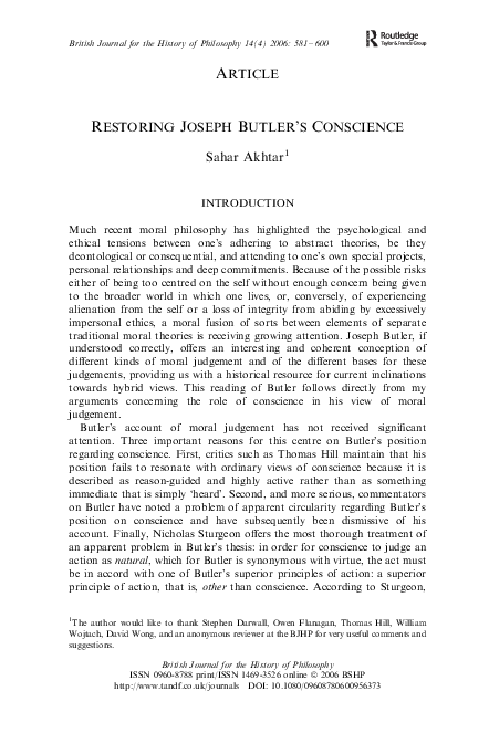 (PDF) Restoring Joseph Butler's conscience