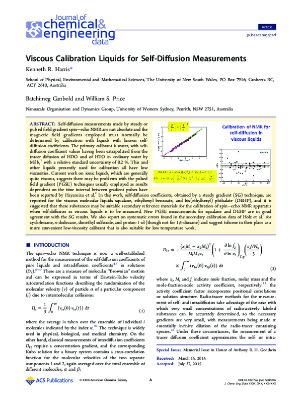 (PDF) Viscous Calibration Liquids for Self-Diffusion Measurements