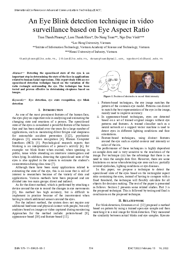 (PDF) An Eye Blink detection technique in video surveillance based on Eye Aspect Ratio | DO NGOC ...
