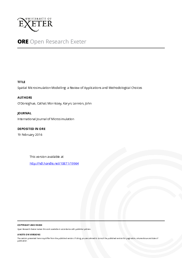 Pdf Spatial Microsimulation Modelling A Review Of Applications And