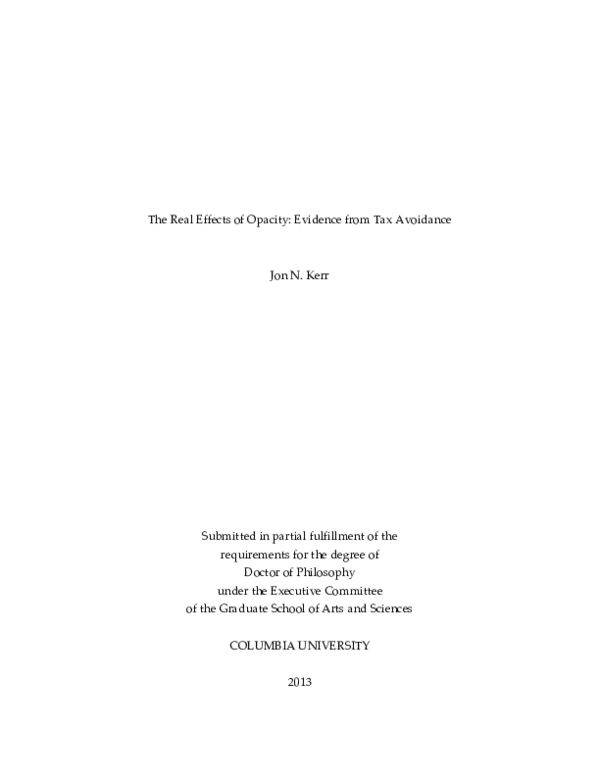 (PDF) The Real Effects of Opacity: Evidence from Tax Avoidance