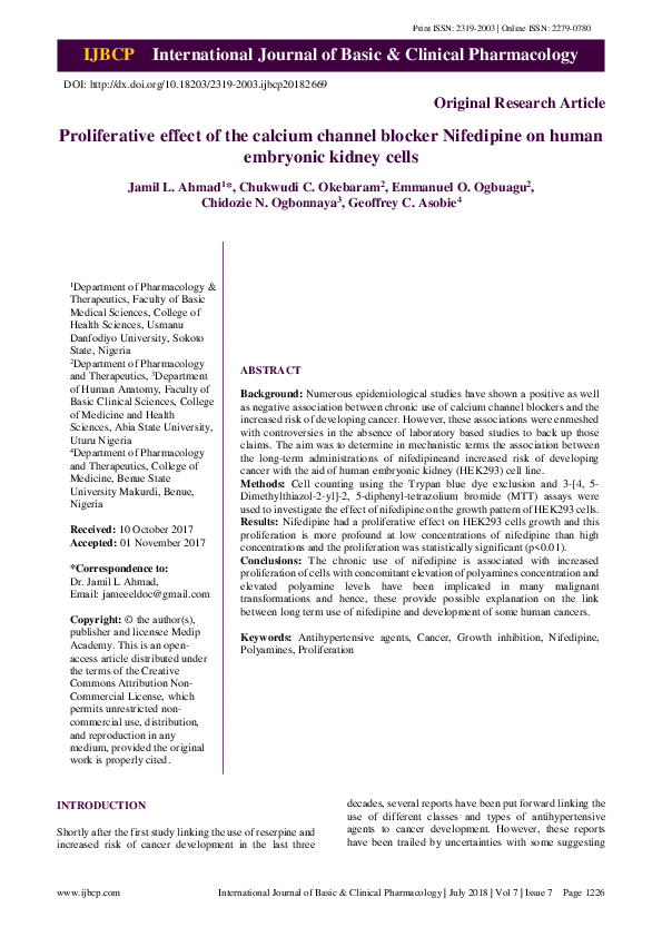 (PDF) Proliferative effect of the calcium channel blocker Nifedipine on ...