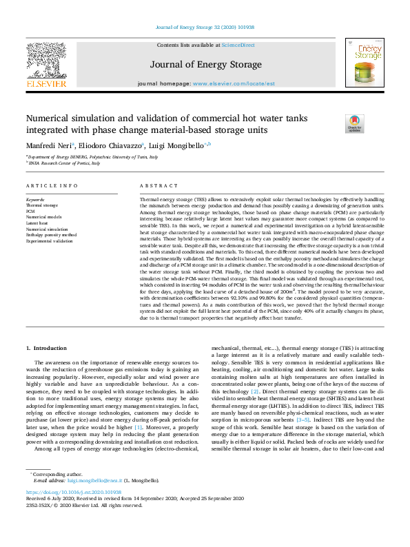 (PDF) Numerical simulation and validation of commercial hot water tanks integrated with phase ...