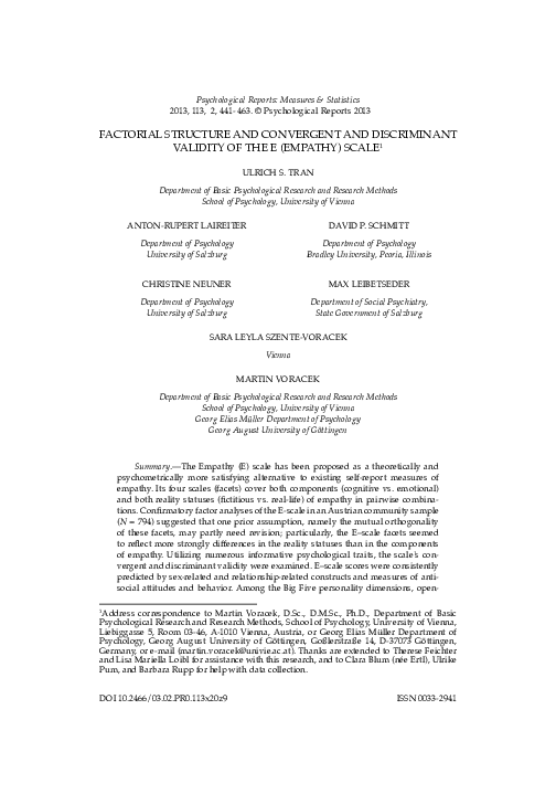 (PDF) Factorial Structure and Convergent and Discriminant Validity of the E (Empathy) Scale