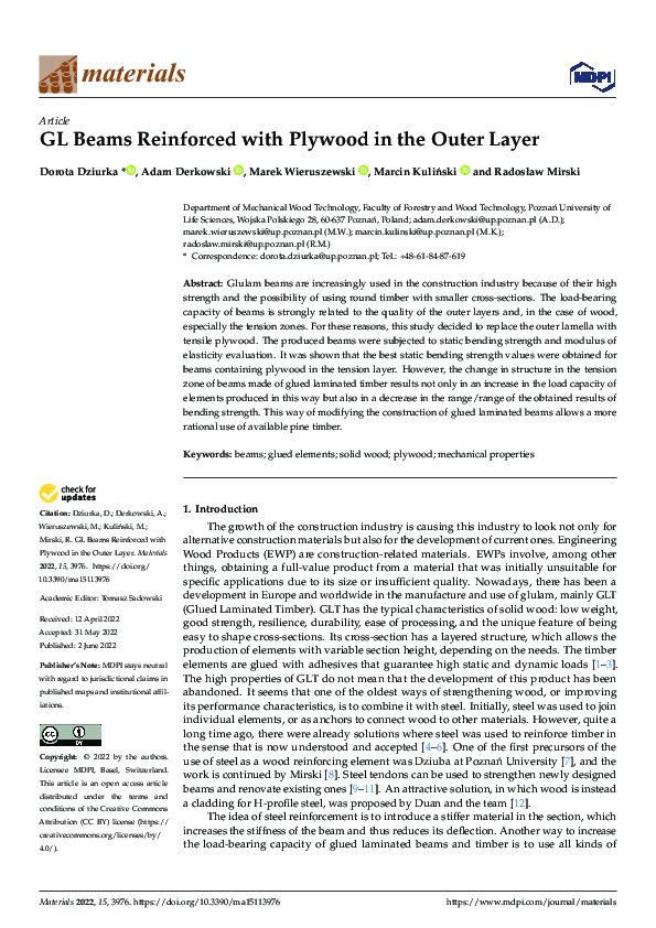 (PDF) GL Beams Reinforced with Plywood in the Outer Layer