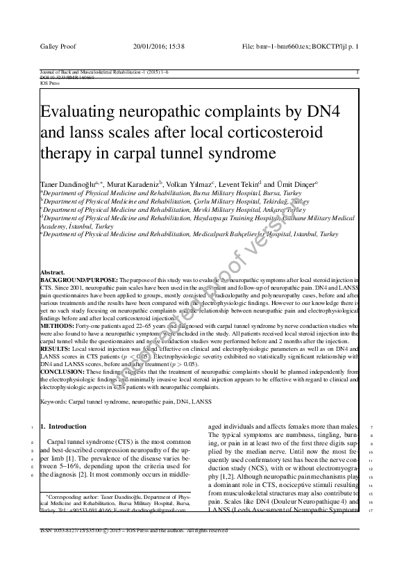 (PDF) Evaluating neuropathic complaints by DN4 and lanss scales after ...