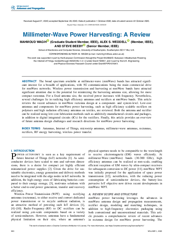 (PDF) Millimeter-Wave Power Harvesting: A Review