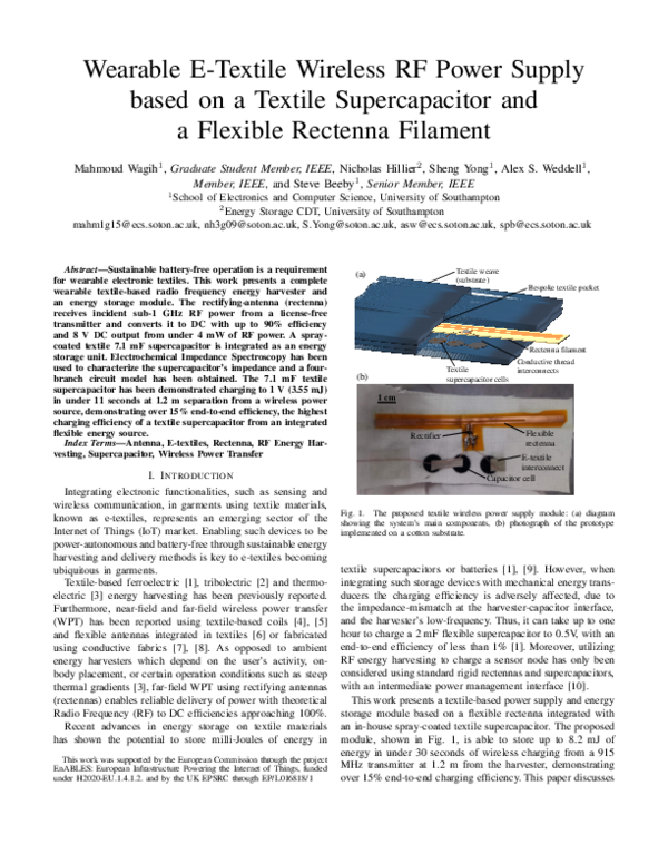 (PDF) Wearable E-Textile Wireless RF Power Supply based on a Textile ...
