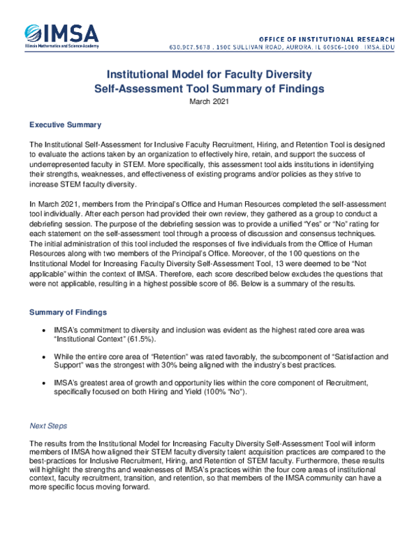 (PDF) 8. Institutional Model for Faculty Diversity Self-Assessment Tool Summary of Findings ...