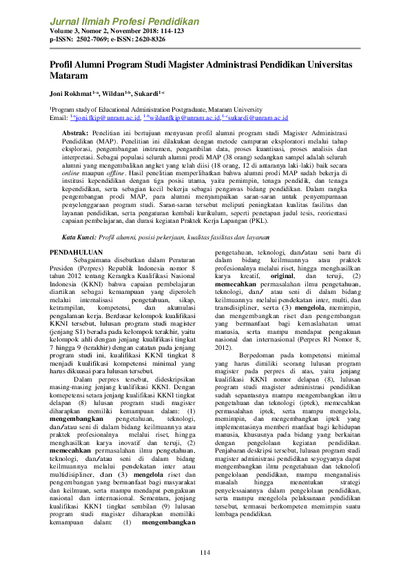 (PDF) Profil Alumni Program Studi Magister Administrasi Pendidikan Universitas Mataram