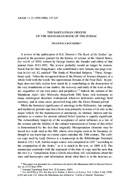 (PDF) The Babylonian Origins of the Mandaean Book of the Zodiac