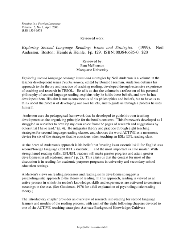 (PDF) Exploring Second Language Reading: Issues and Strategies by Neil Anderson