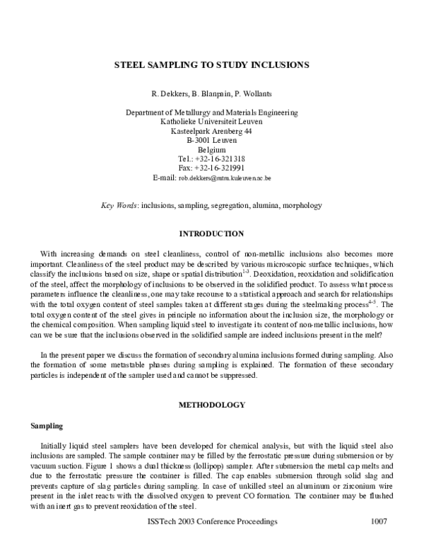 (PDF) Steel sampling to study inclusions