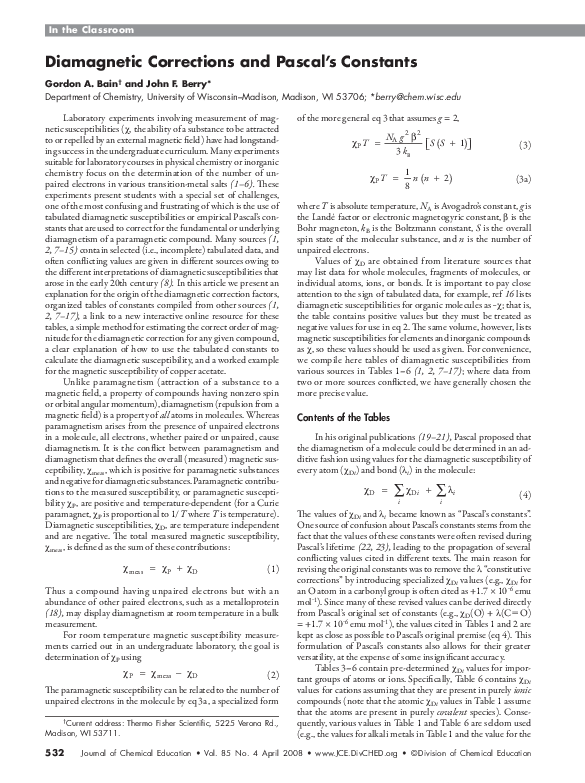 (PDF) Diamagnetic Corrections and Pascal's Constants