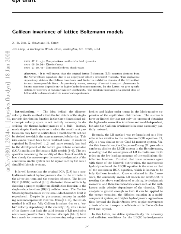 Pdf Galilean Invariance Of Lattice Boltzmann Models
