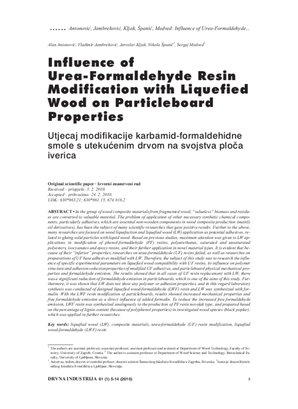 (PDF) Influence of Urea-Formaldehyde Resin Modification with Liquefied ...