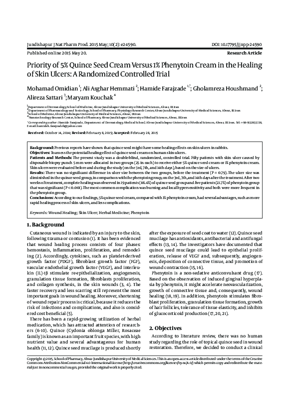 (PDF) Priority of 5% Quince Seed Cream Versus 1% Phenytoin Cream in the ...