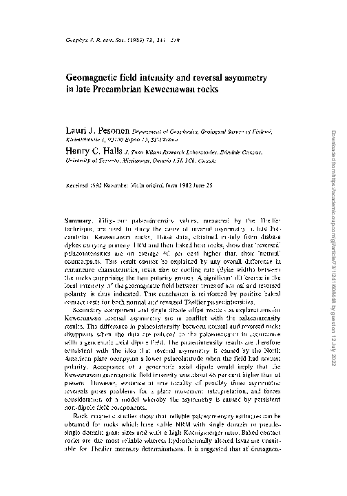Pdf Geomagnetic Field Intensity And Reversal Asymmetry In Late Precambrian Keweenawan Rocks