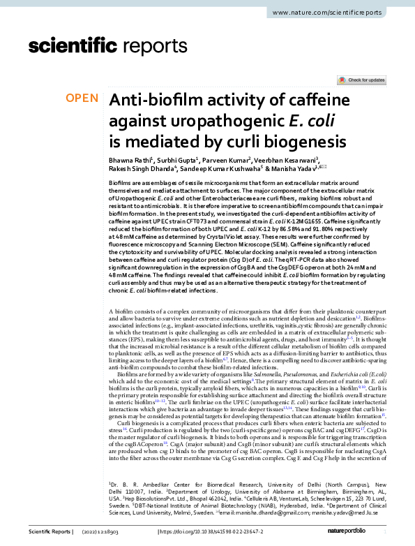 (PDF) Anti-biofilm activity of caffeine against uropathogenic E. coli ...