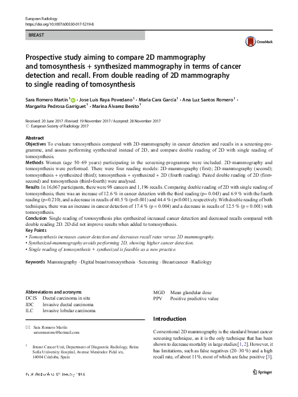 (PDF) Prospective study aiming to compare 2D mammography and ...