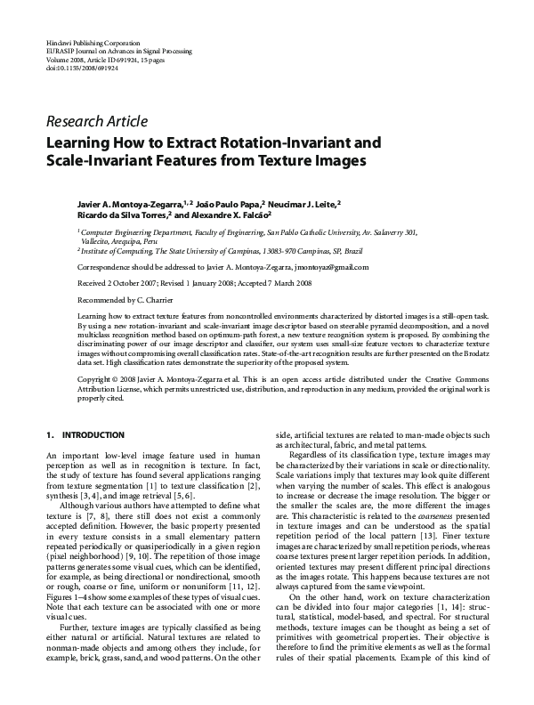 Pdf Learning How To Extract Rotation Invariant And Scale Invariant Features From Texture Images
