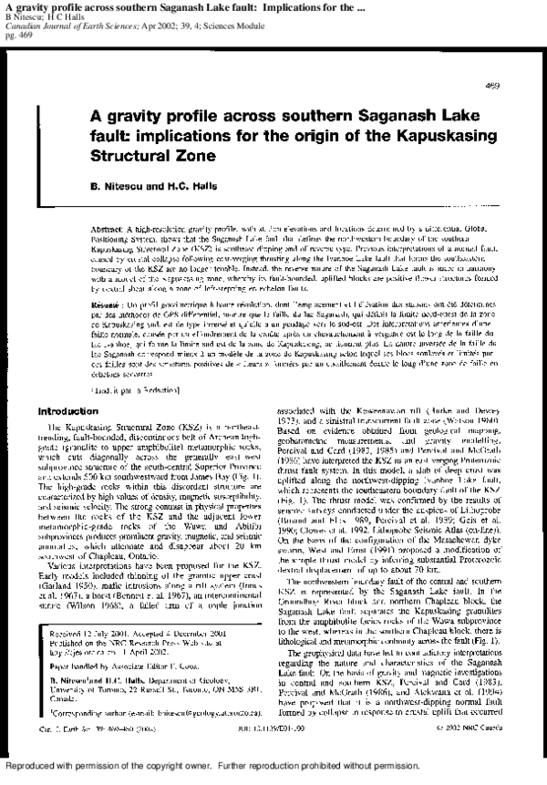 (PDF) A gravity profile across southern Saganash Lake fault ...