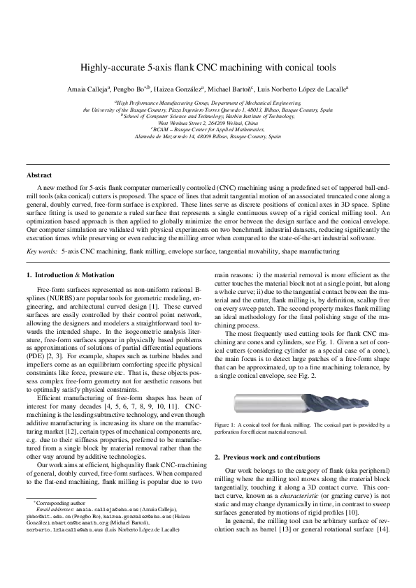 (PDF) Highly accurate 5-axis flank CNC machining with conical tools