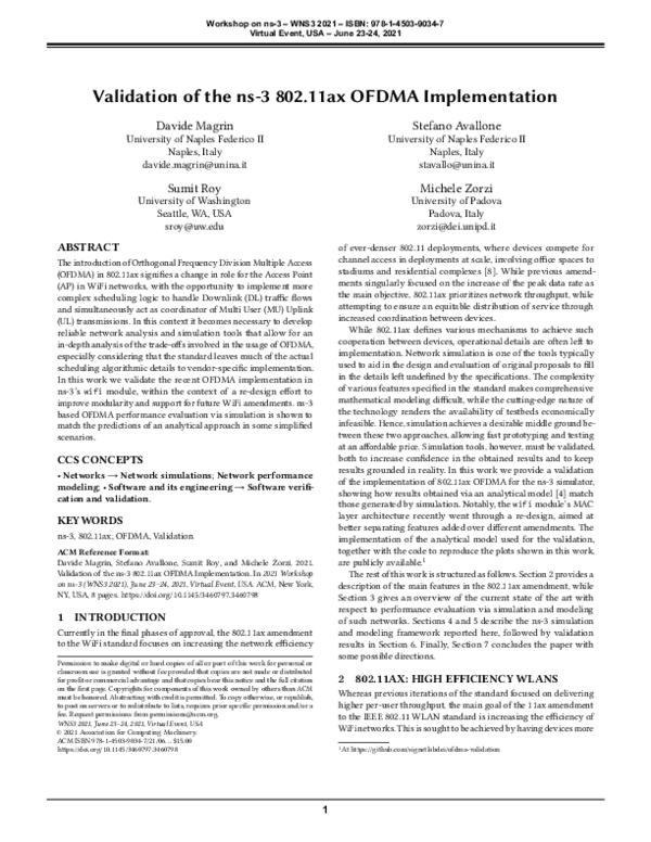 (PDF) Validation of the ns-3 802.11ax OFDMA implementation