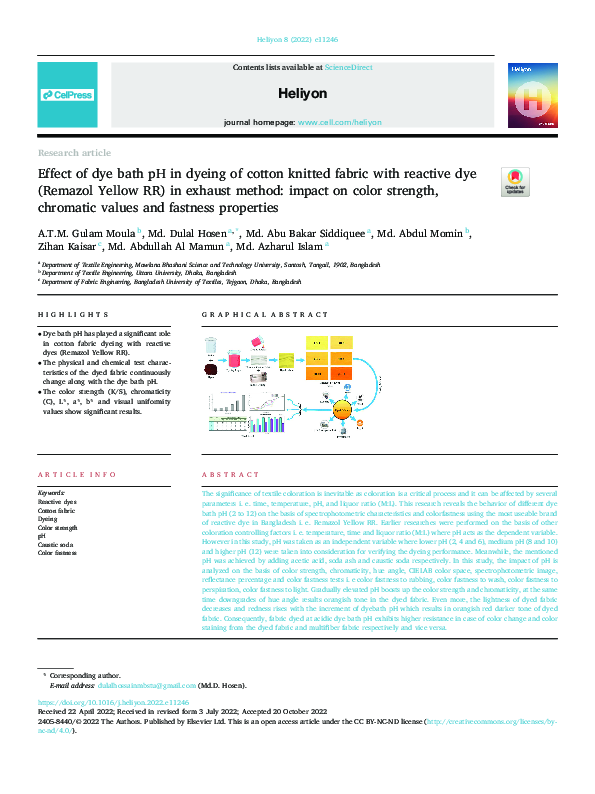 (PDF) Effect of dye bath pH in dyeing of cotton knitted fabric with ...