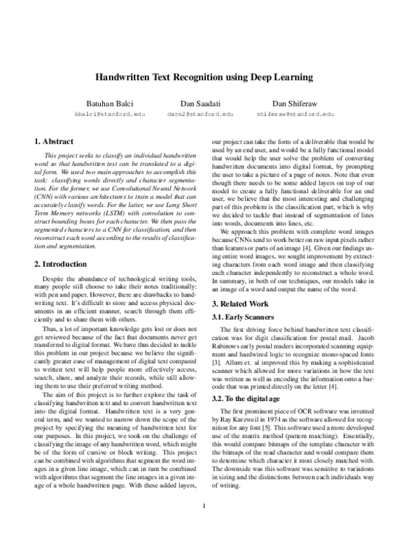 (PDF) Recognition using Deep Learning