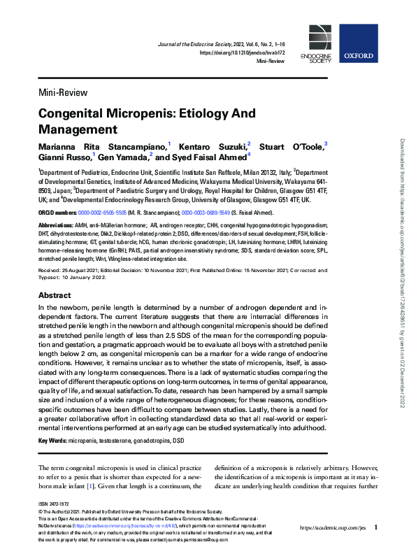 (PDF) Congenital Micropenis: Etiology And Management