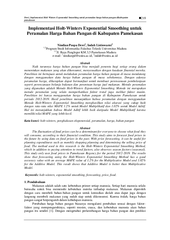 (PDF) Implementasi Holt-Winters Exponential Smoothing untuk Peramalan Harga Bahan Pangan di ...