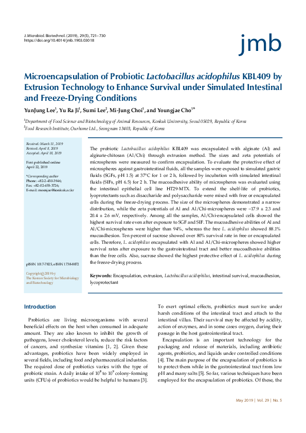(PDF) Microencapsulation of Probiotic Lactobacillus acidophilus KBL409 ...