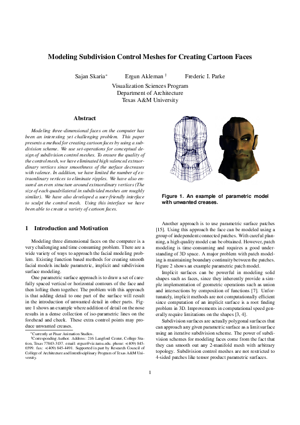 (PDF) Subdivision Control Meshes for Cartoon Face Modeling