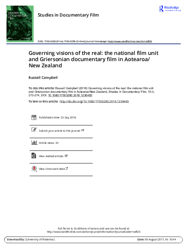 (PDF) Governing visions of the real: the national film unit and ...