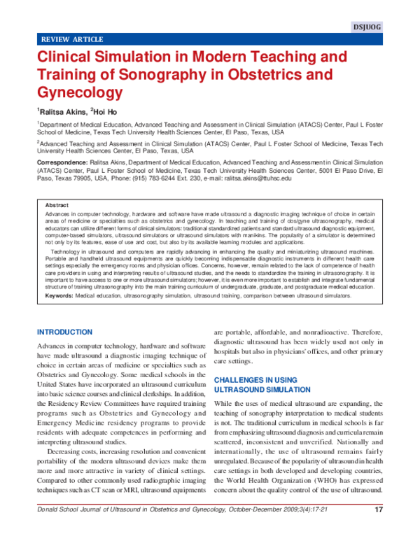 (PDF) Clinical Simulation in Modern Teaching and Training of Sonography in Obstetrics and Gynecology